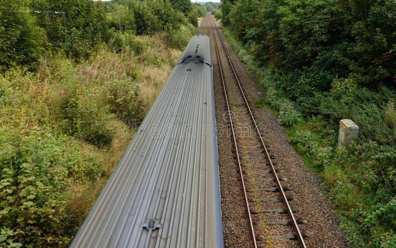 Top of Train Travelling Down Railway Line. Stock Photo - Image of ...