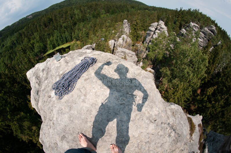 View from Top of Rock with Shadow in Power Pose. Stock Photo - Image of ...