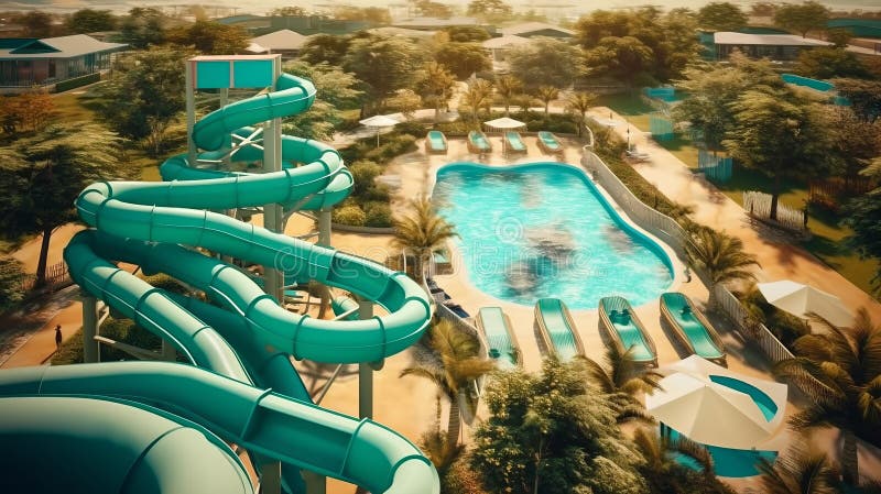 View from the Top of the Slide Going To the Swimming Pool. Generative ...