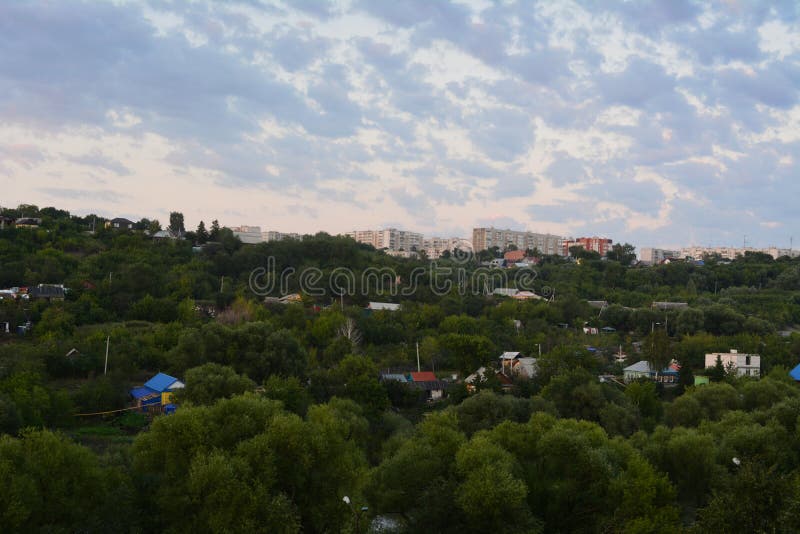 View from Top on Small Town with a Lot of Trees. Urban Greening Stock ...