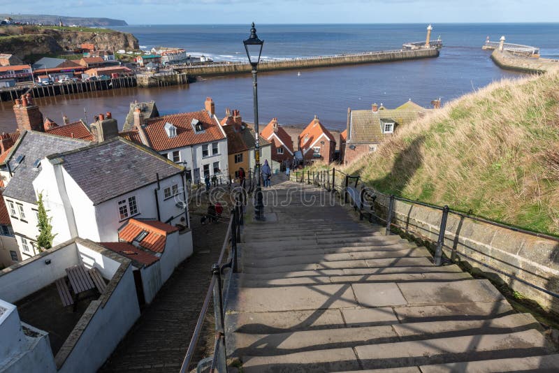 Whitby stock photo. Image of coastline, horizon, stairs - 243618612