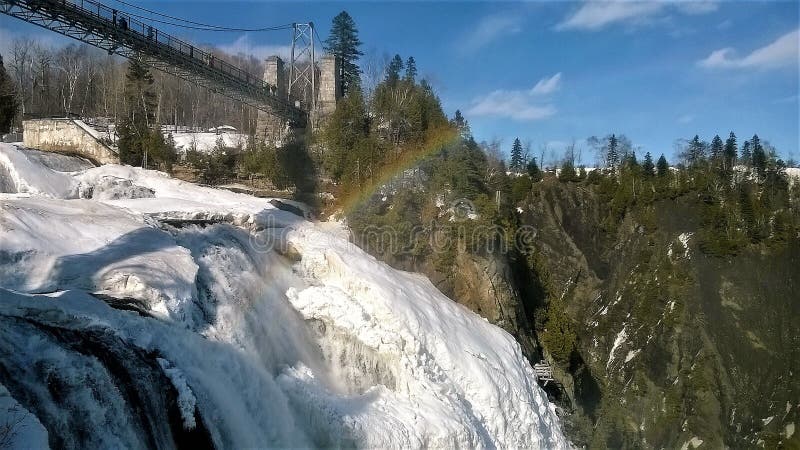 View of a Waterfall Under a Beautiful Winter Day in Quebec Canada Stock ...