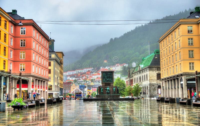 View of Torgallmenningen, the Main Square in Bergen Stock Photo - Image ...
