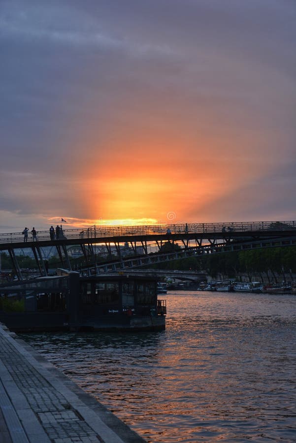 View of Tourists on a Bridge Looking at the Beautiful Sunset Stock ...