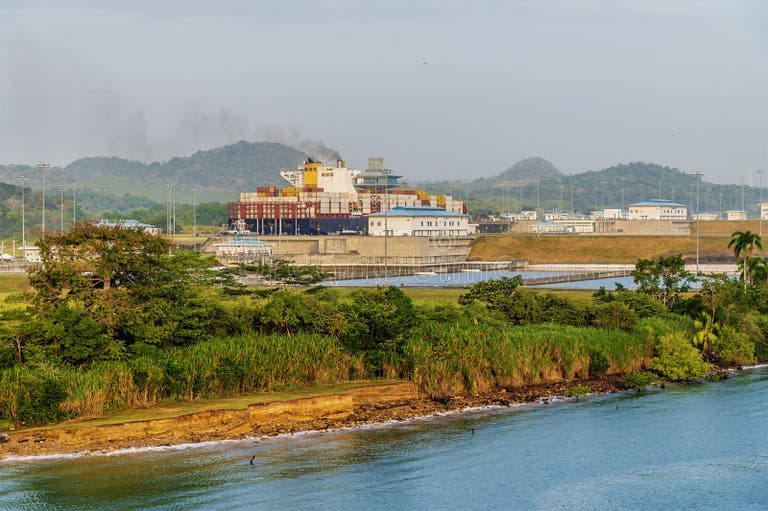 A View Towards the New Expanded Panama Canal Locks in Panama Stock ...