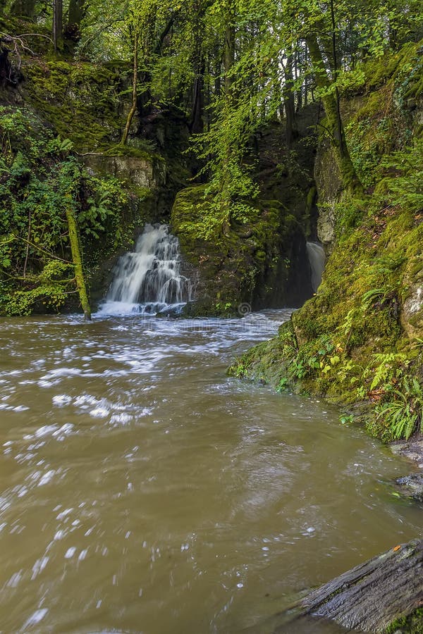 A View Towards the Waterfalls at Ffynone, Wales after Heavy Rainfall ...