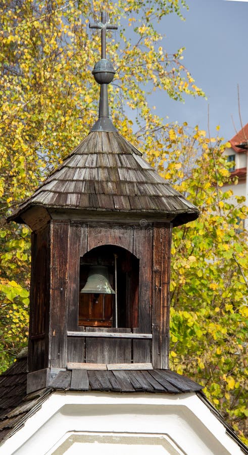 Small bell tower with bell stock photo. Image of architecture - 78819390