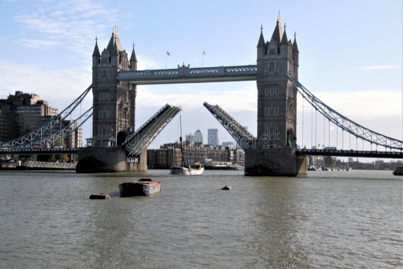 Tower Bridge Across the River Thames with the Drawbridge Raised Stock ...