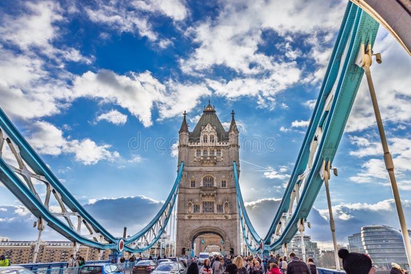 Pedestrian Perspective of Tower Bridge Under Vibrant Clouds and ...
