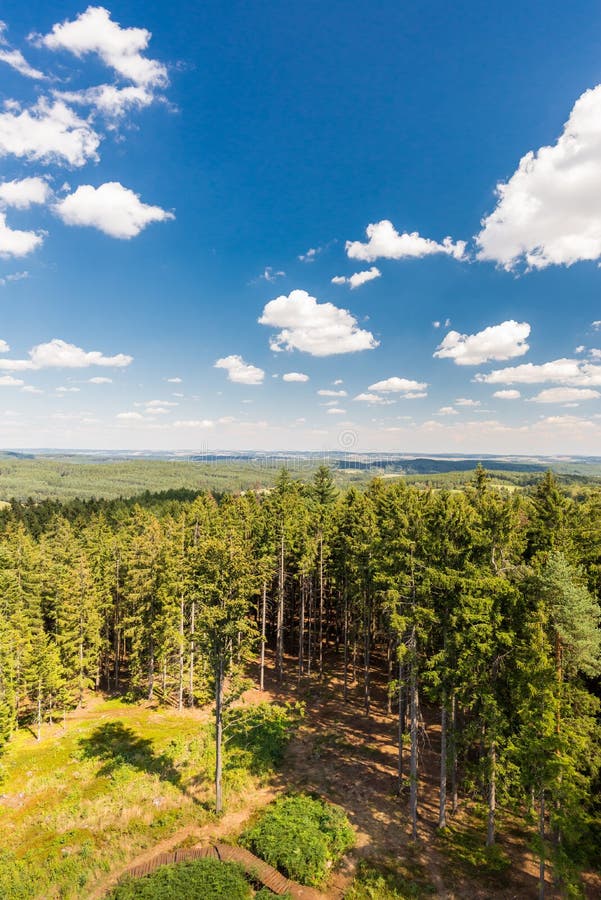 View from the Tower into the Landscape with Trees Stock Photo - Image ...