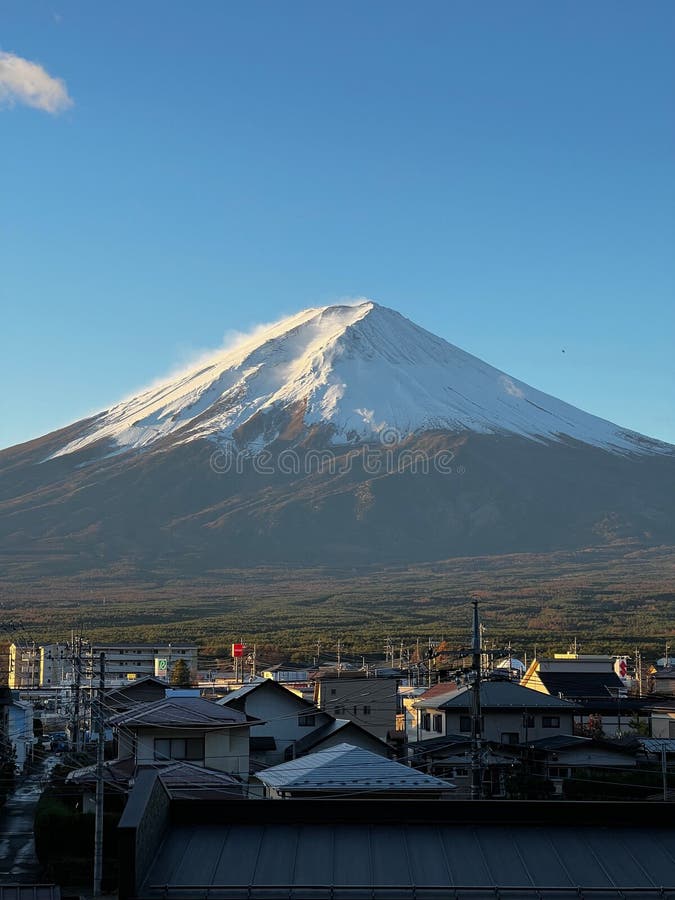 View of Town Buildings with Mount Fuji in the Background. Stock Photo ...