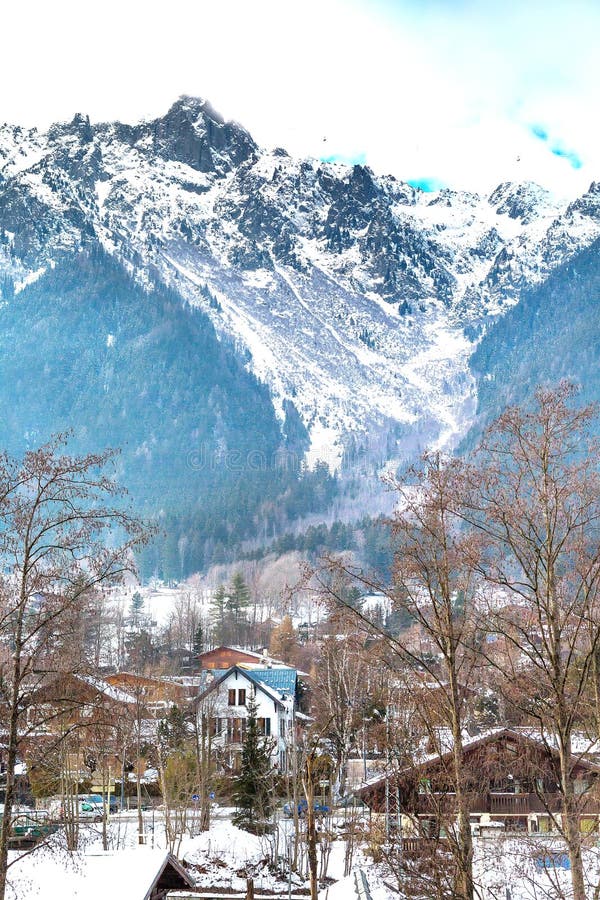 View of Town Chamonix, France at Sunset Stock Image - Image of savoie ...
