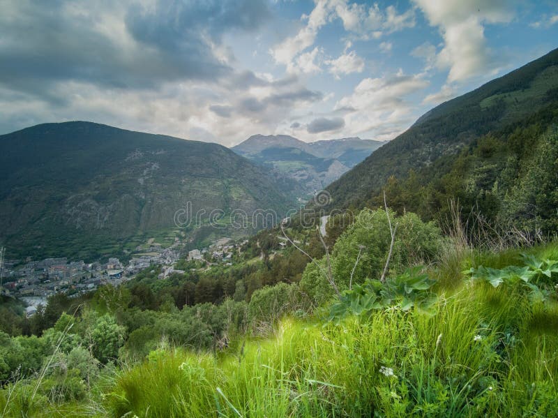 Encamp Town in Andorra and Cable Car Stock Image - Image of lift ...
