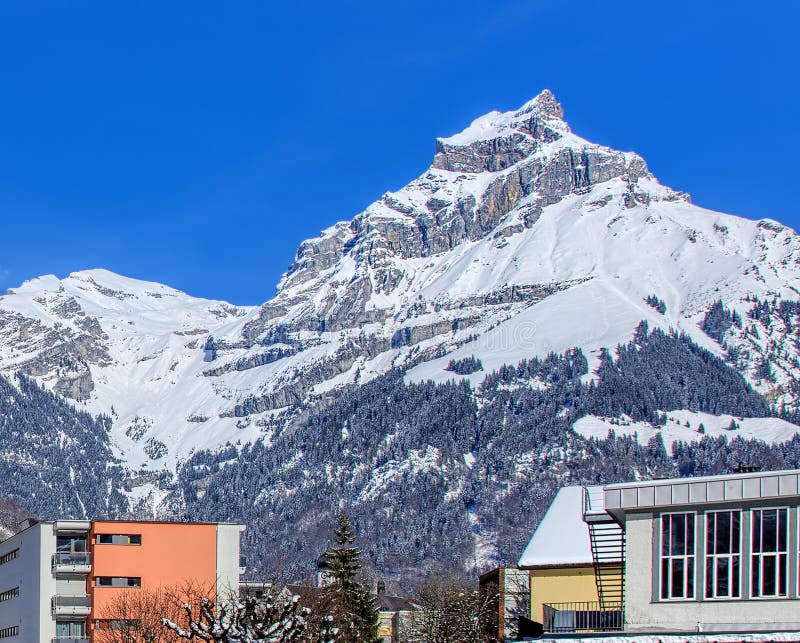 View in the Town of Engelberg, Switzerland Stock Image - Image of snow ...