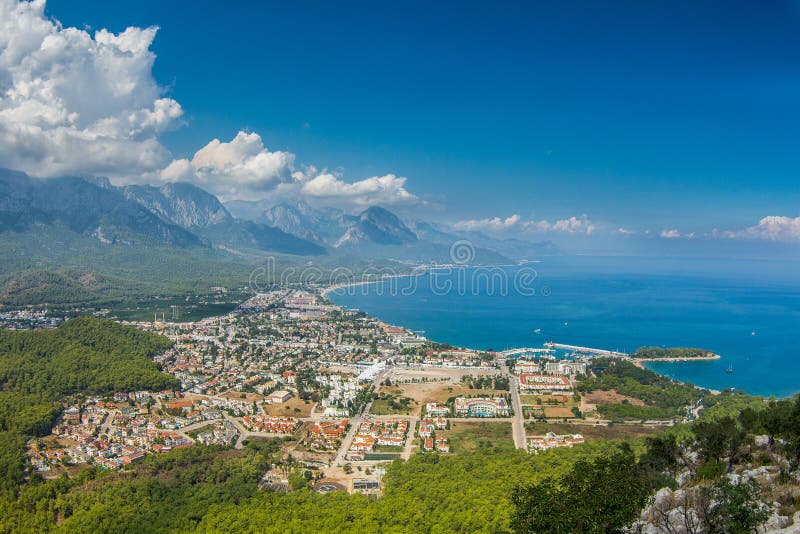 View of the Town of Kemer and Sea from a Mountain Stock Image - Image ...