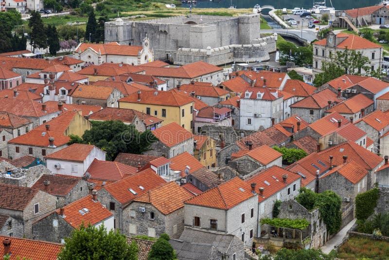 View of the Town of Ston with Its Fortress in the Background in Croatia ...