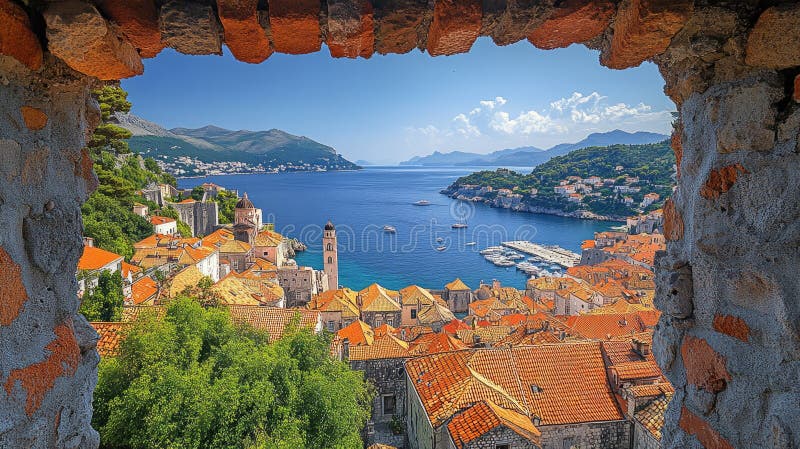 A View of a Town from a Window in a Stone Wall, Great for Architecture ...