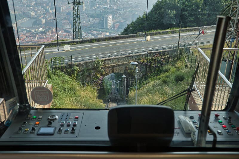 View of the Track and the Control Panel Inside the Artxanda Funicular ...