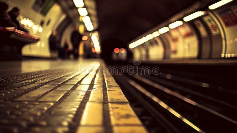 View of Tracks from End of Underground Platform with Approaching Train ...