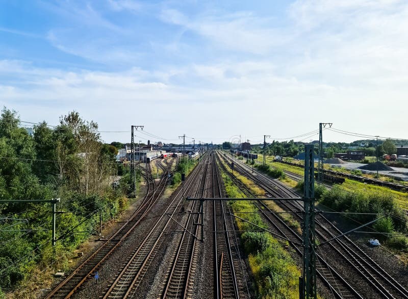 View of the Tracks of a Freight Station with Some Wagons and Numerous ...