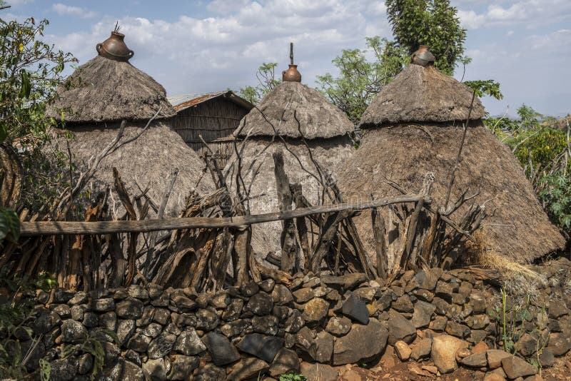 House in a Konso Village with Generations Tree Stock Photo - Image of ...