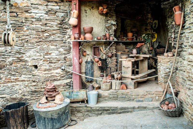 View of Traditional Medieval Shop in a Castle with Everyday Goods and ...