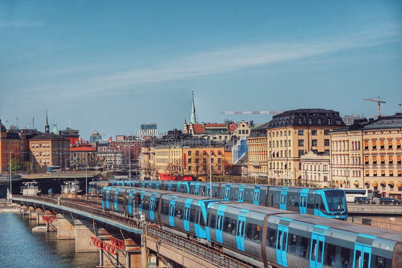 View of Train Bridge Over River in City Stock Photo - Image of landmark ...