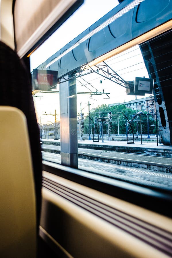 View of the Train and the Station from Inside the Carriage at Da ...