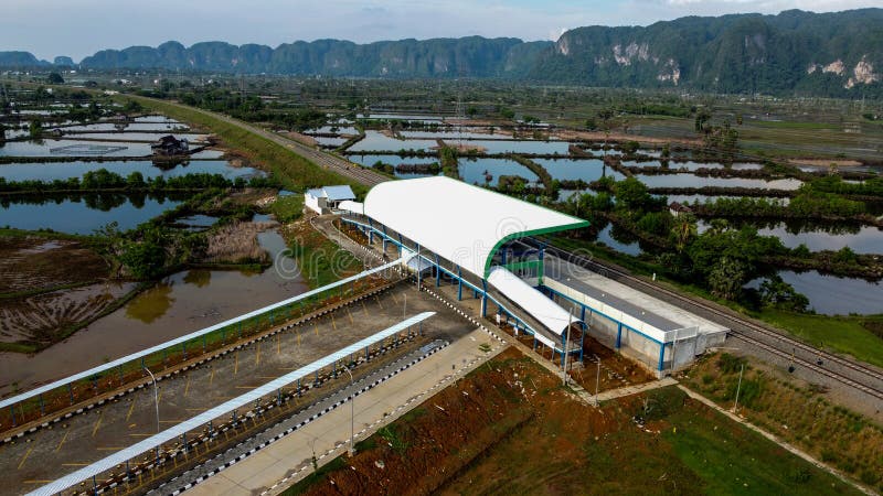 View of the Train Station and Rice Fields in the Countryside Stock ...