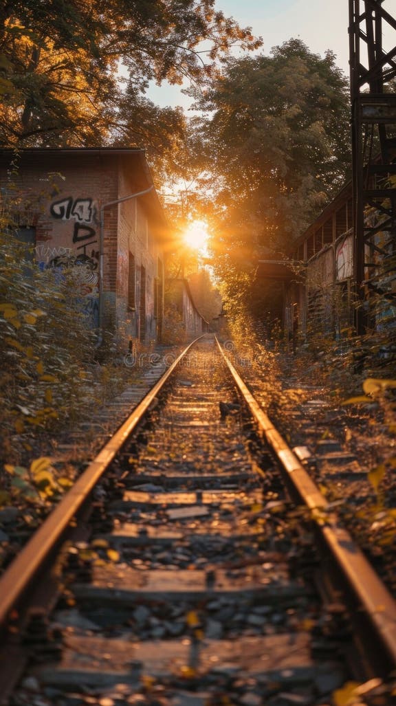 A View of a Train Track with Trees and Graffiti on it, AI Stock Image ...