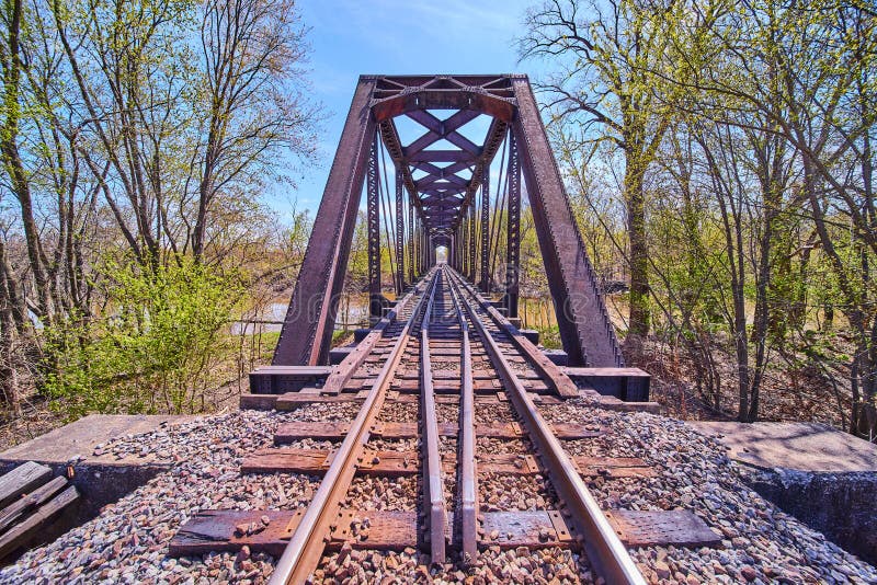 View on Train Tracks of Bridge for Train in Forest Stock Photo - Image ...
