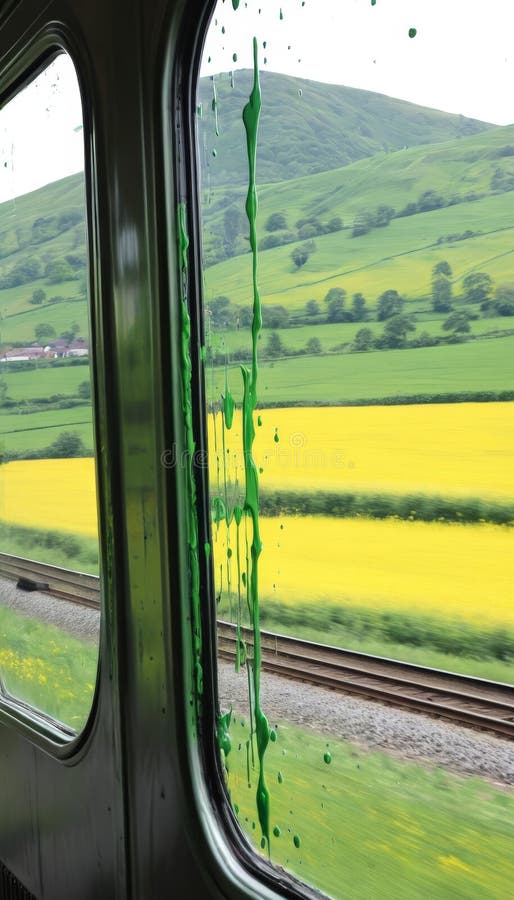 View from a Train Window with Green Paint Splatter Stock Photo - Image ...