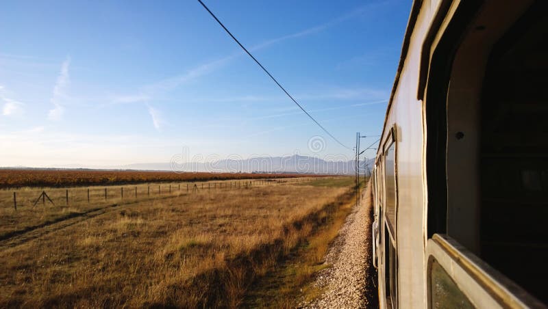 The View from the Train Window at the Passing Fields and Morning Mist ...