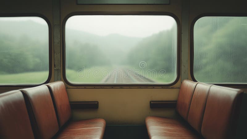 View from a Train Window during a Rainstorm, Showing Blurred Landscape ...