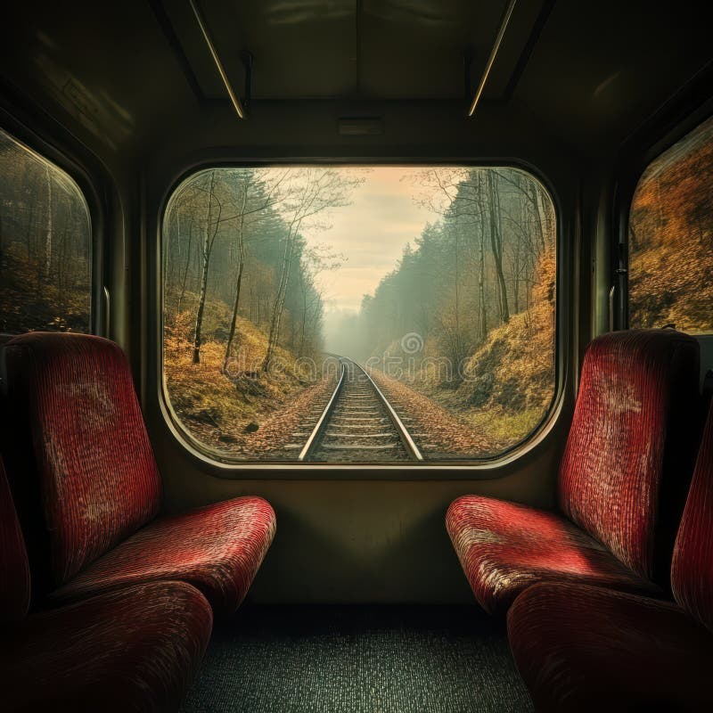 View from a Train Window Showing Autumn Landscape and Railway Tracks ...