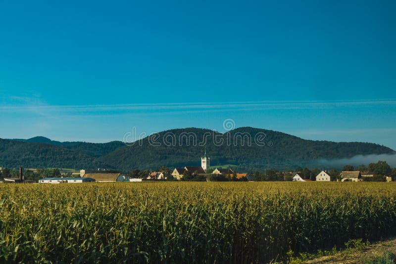 View from Train Window on Village Near Mountains Stock Photo - Image of ...