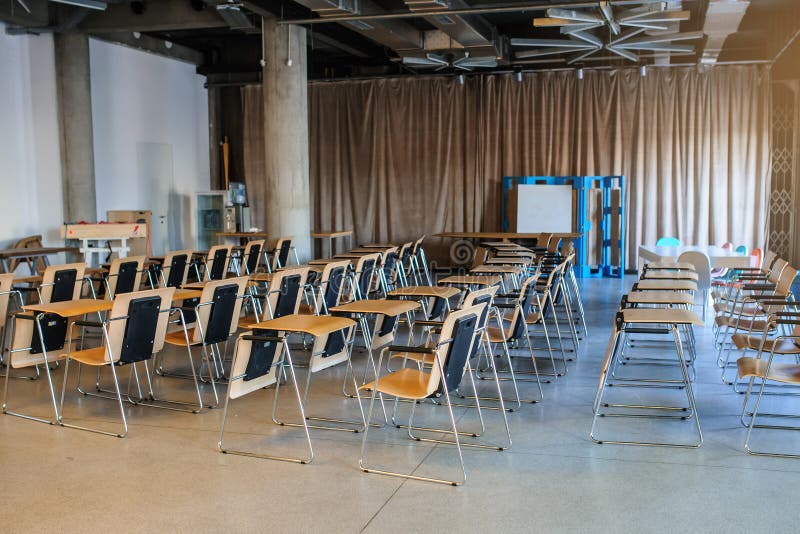 View of a Training Room/conference Hall Interior with Rows of Wood ...