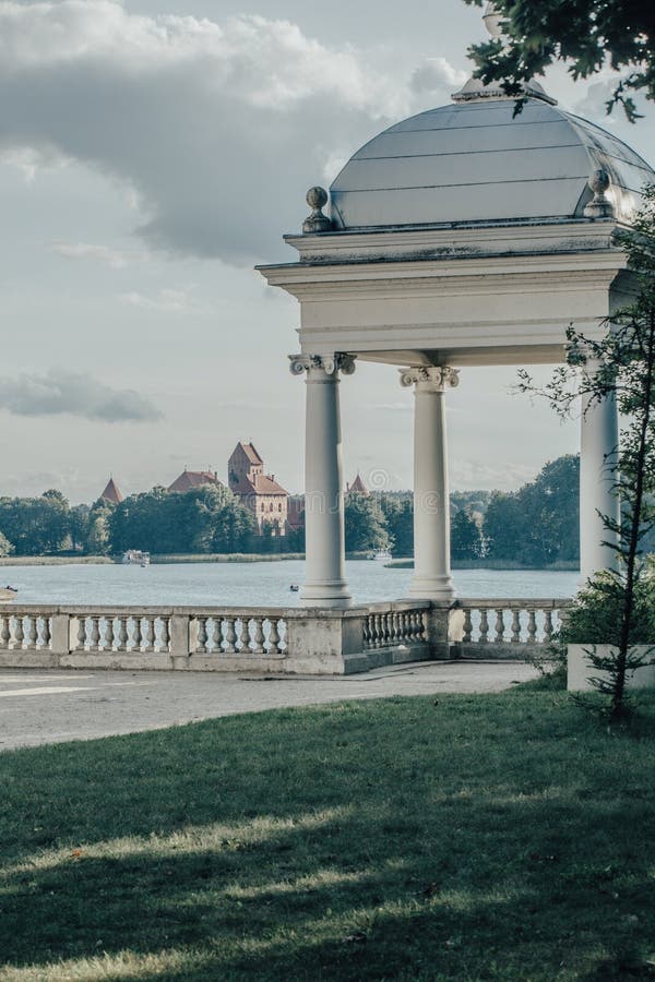 Rotunda Overlooking Trakai Castle Stock Photo - Image of cloudy, park ...