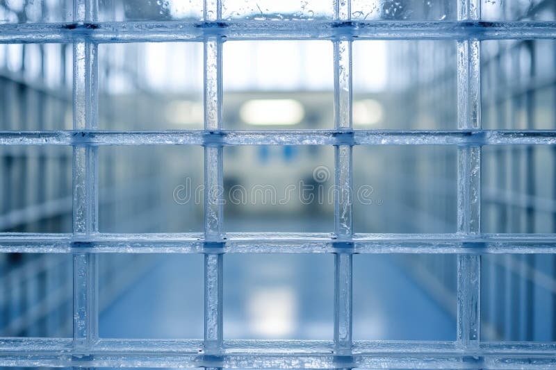 View through Transparent Prison Bars in a Dimly Lit Correctional ...