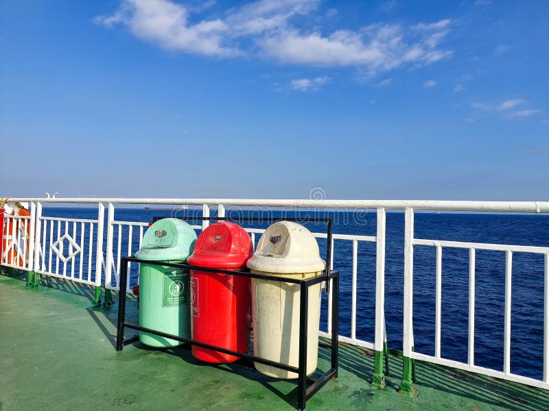 Trash Cans on a Ship Railing Stock Image - Image of high, civilization ...