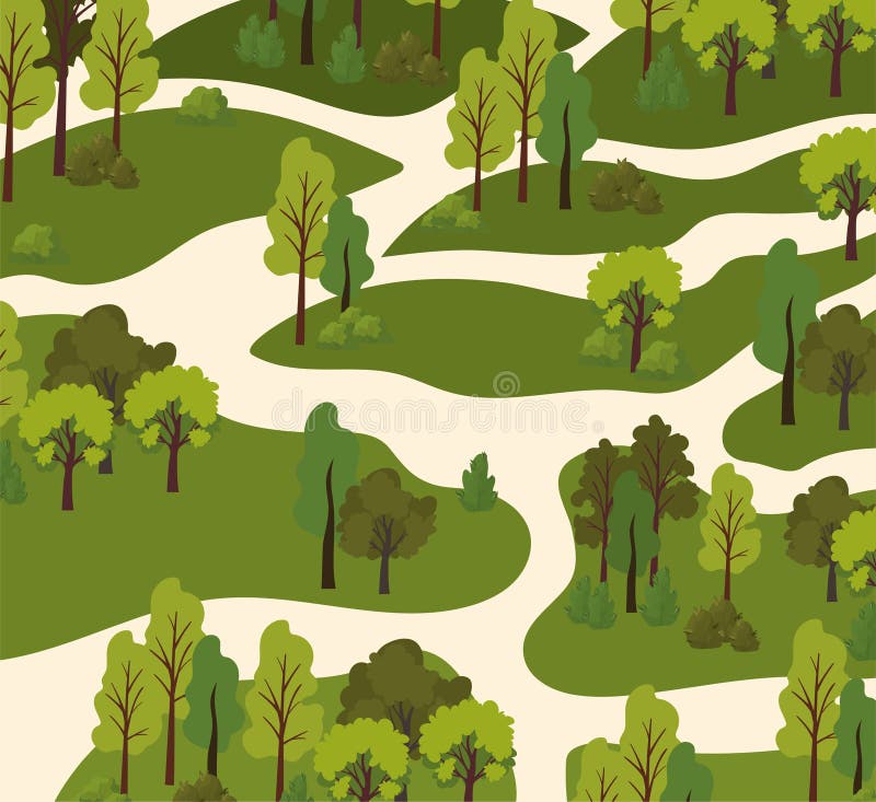 View of trees and roads stock vector. Illustration of plant - 208972612