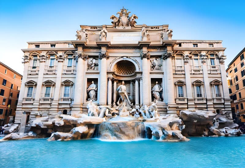 A View of the Trevi Fountain in Rome Stock Illustration - Illustration ...