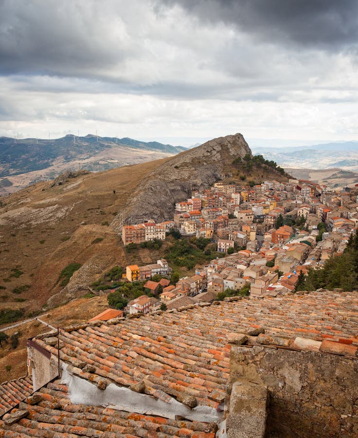 View of Troina, Sicily stock image. Image of cloudy, houses - 63870033