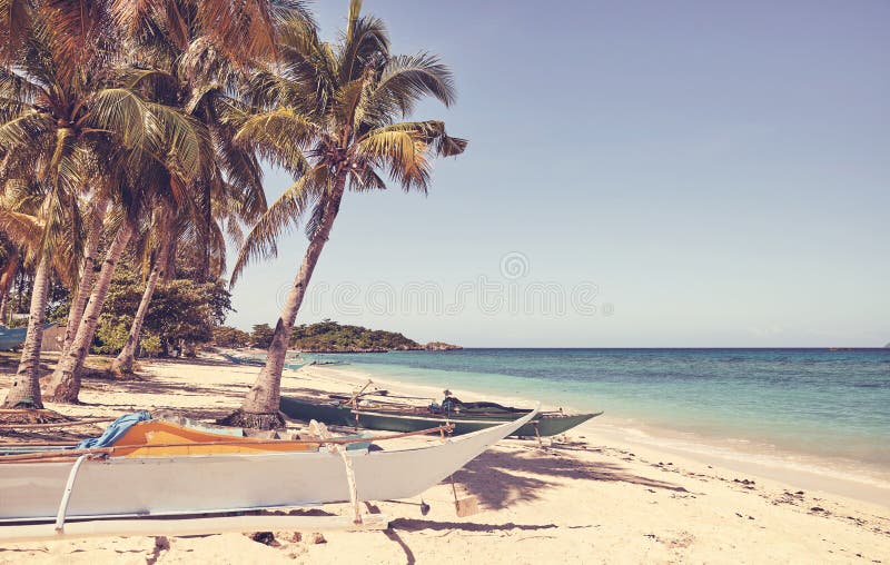 View of a Tropical Beach, Retro Colors Applied, Philippines Stock Image ...