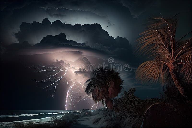 View of a Tropical Cyclone, with Storm Clouds and Lightning Visible in ...