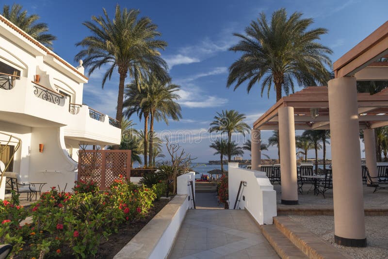 View of a Tropical Resort on a Sunset. Background Use Stock Image ...