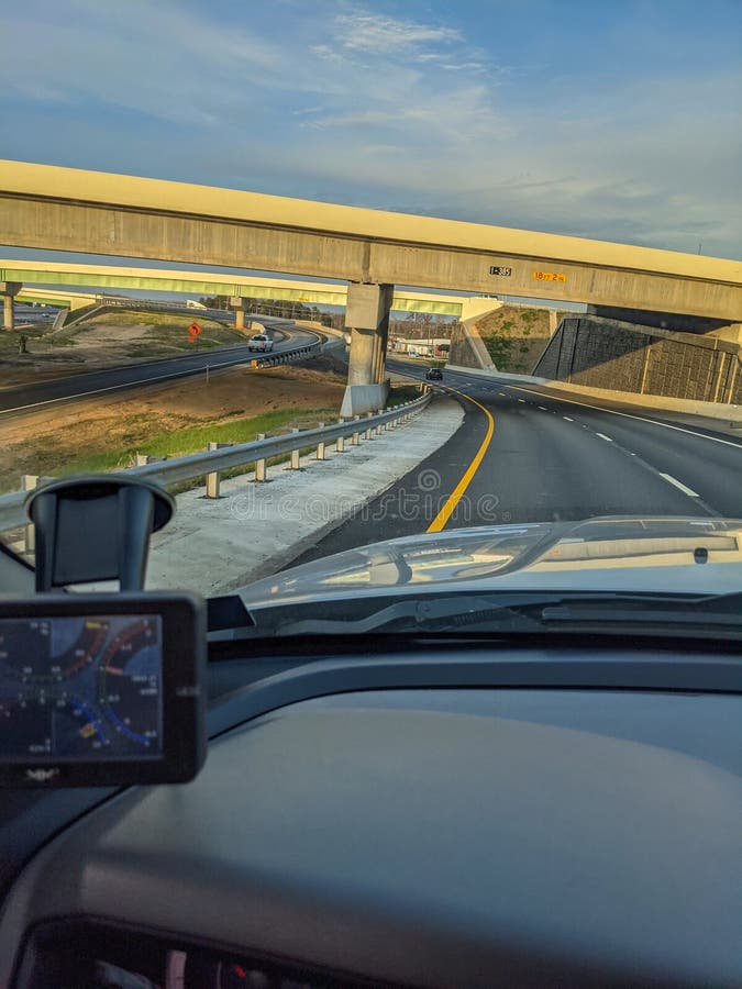 View from Truck Cockpit on a Freeway Stock Image - Image of driver ...