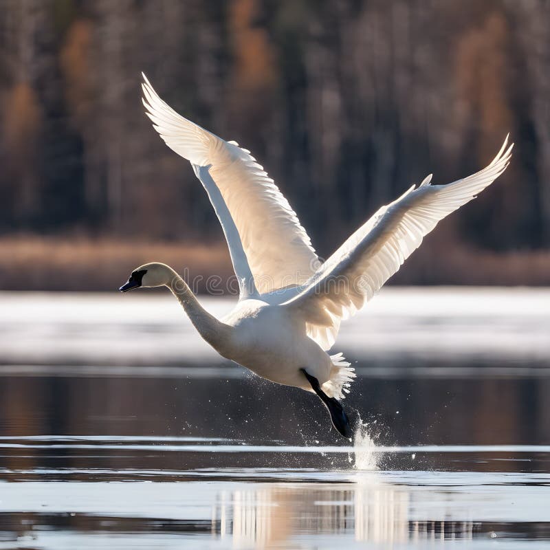 A View of a Trumpeter Swan in Flight Stock Illustration - Illustration ...