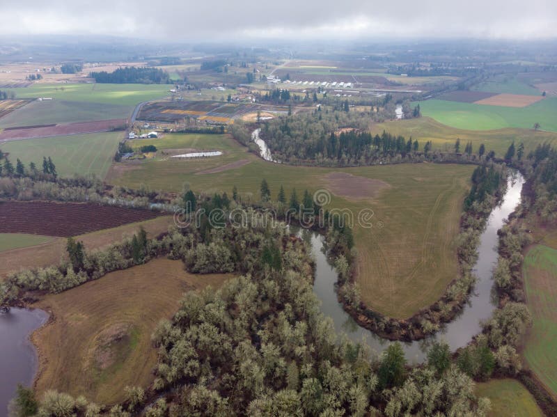 View at Tualatin River from Above. Scenic View of a Farming Fields and ...