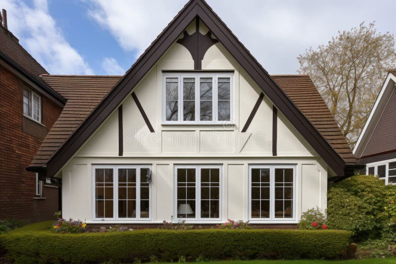View of a Tudor Gable with a Large Central Window Stock Image - Image ...